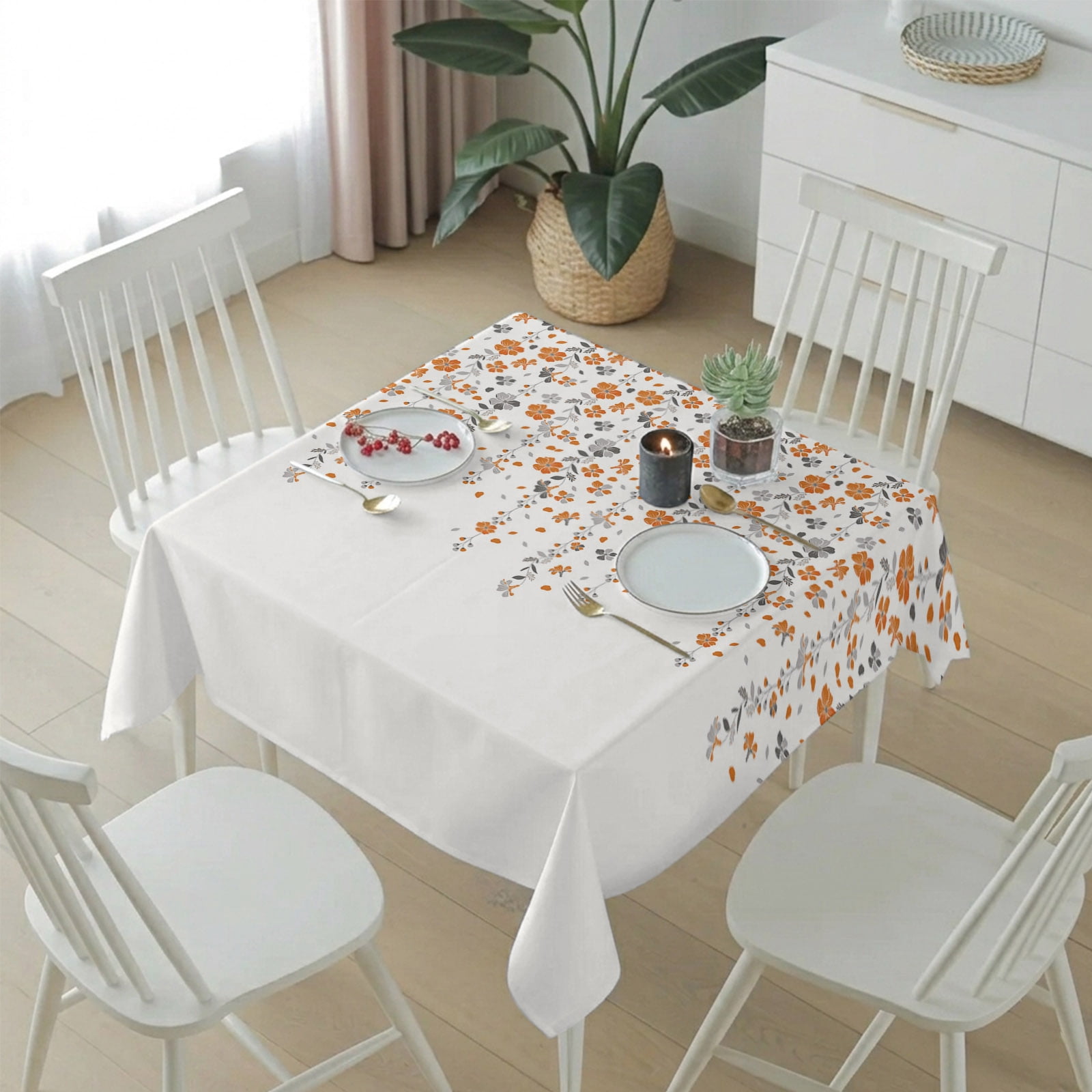 Autumn Orange Grey Fallen Leaf Vines Table Cloth 60x60in, Waterproof ...