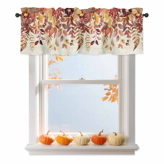 Autumn Orange Maple Leaf Curtain Valances,Fallen Leaves Retro Linen ...