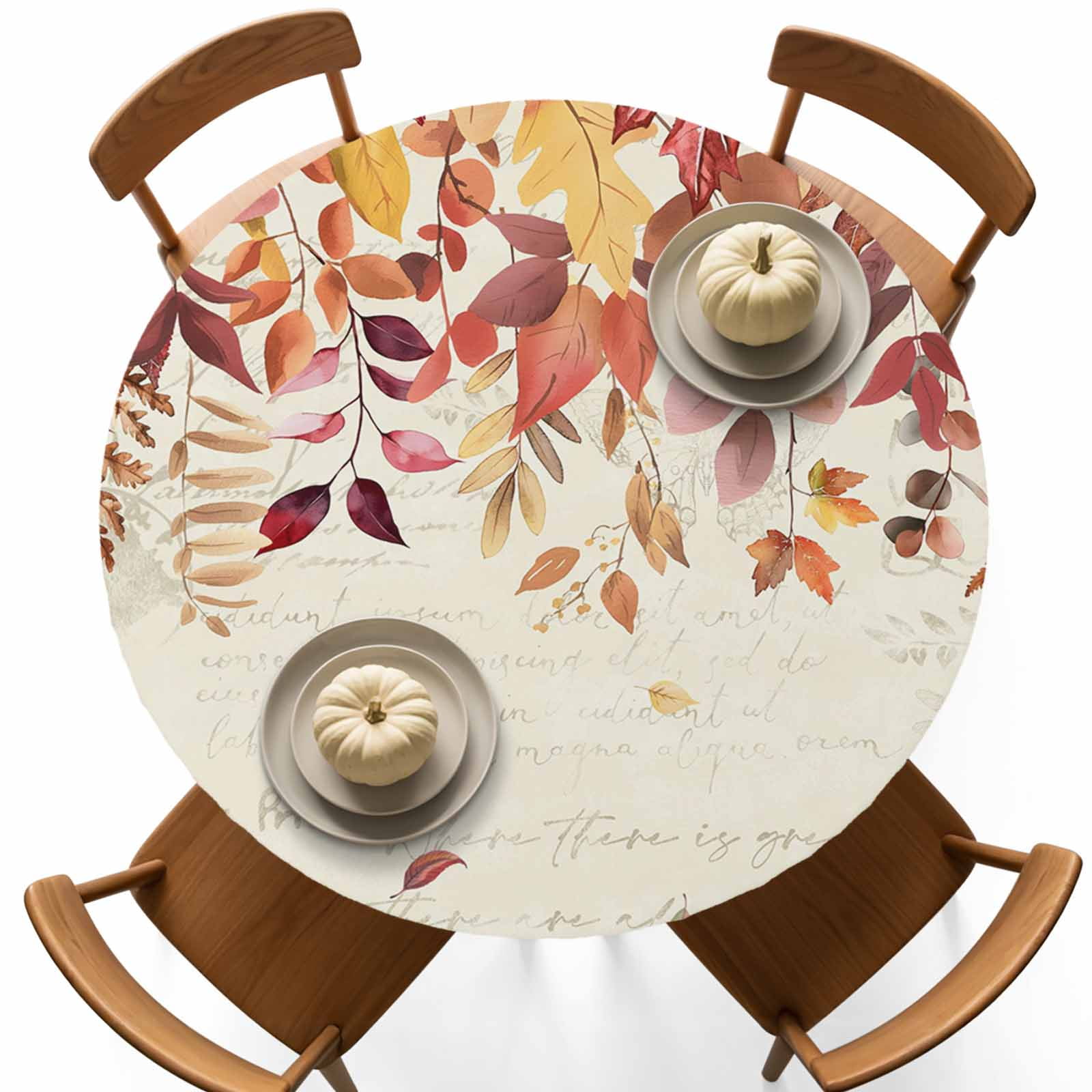 Autumn Orange Maple Leaf Fitted Round Tablecloths Elastic Edged Table ...