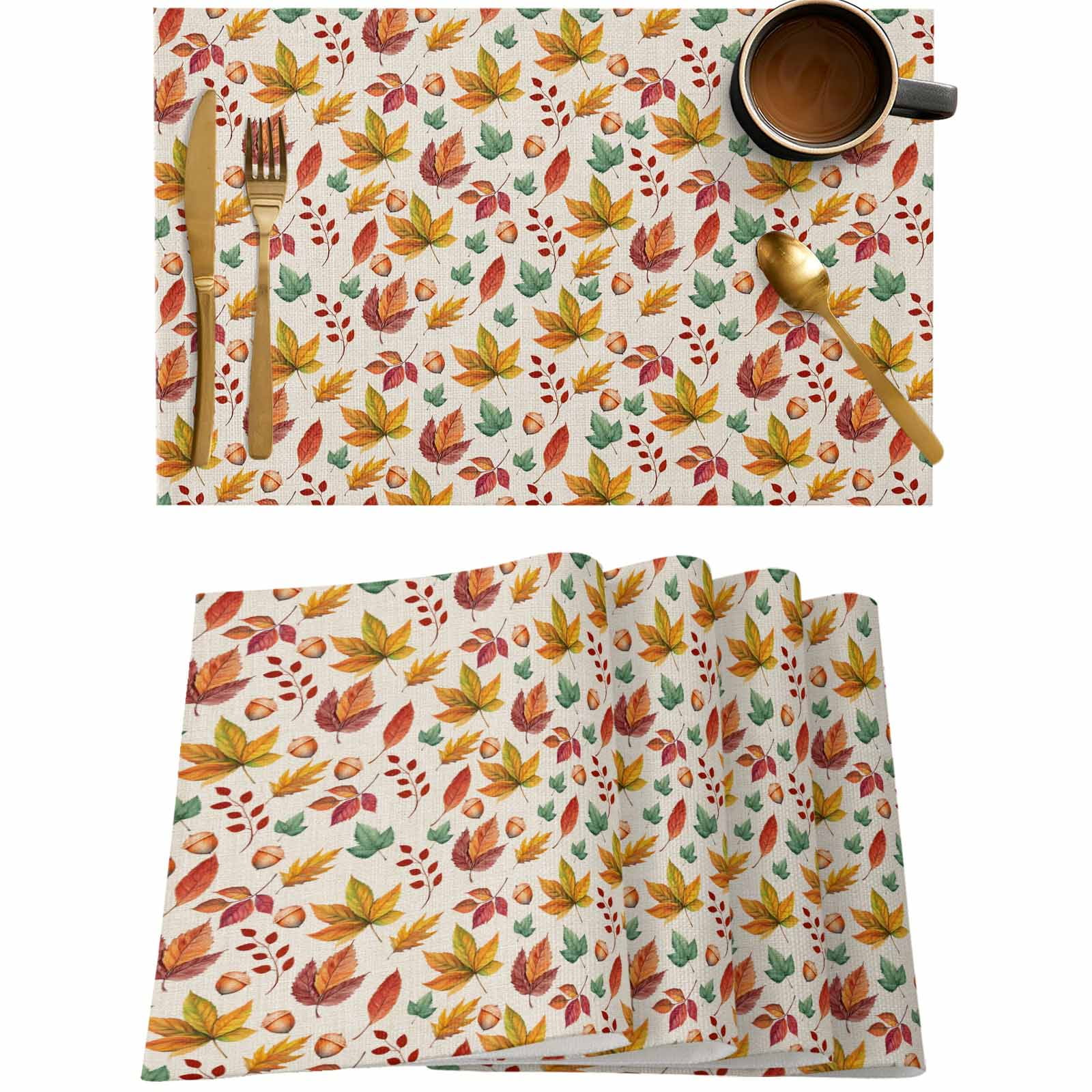 Autumn Orange Maple Leaf Seamless Placemats Set of 4,Wipeable Washable ...