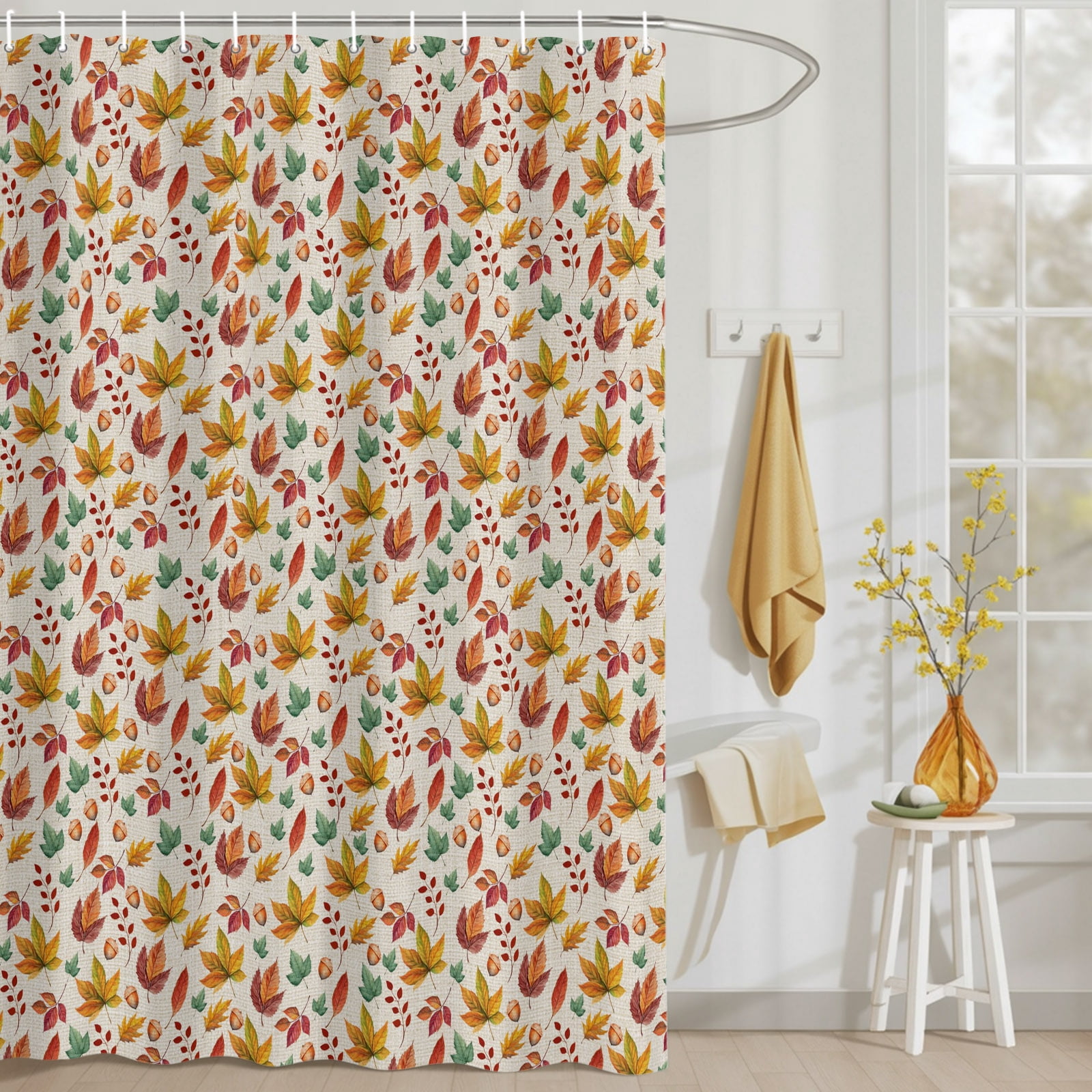 Autumn Orange Maple Leaf Seamless Shower Curtain Set, Waterproof Shower ...
