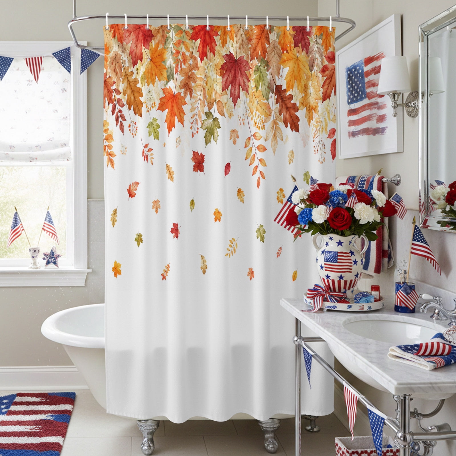 Autumn Orange Maple Leaf Watercolor Shower Curtain for Bathroom, Fallen ...