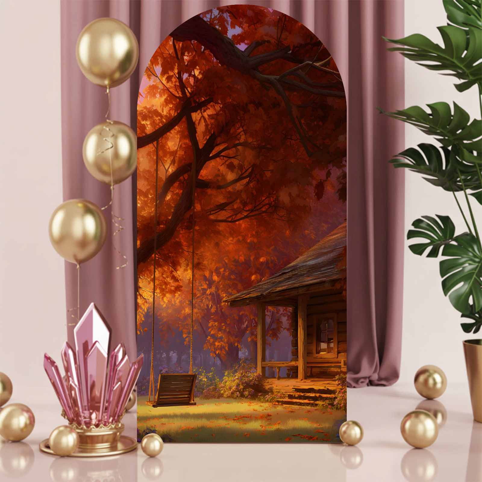 Autumn Orange Maple Leaves Tree Arch Backdrop Cover Stretchy Spandex ...