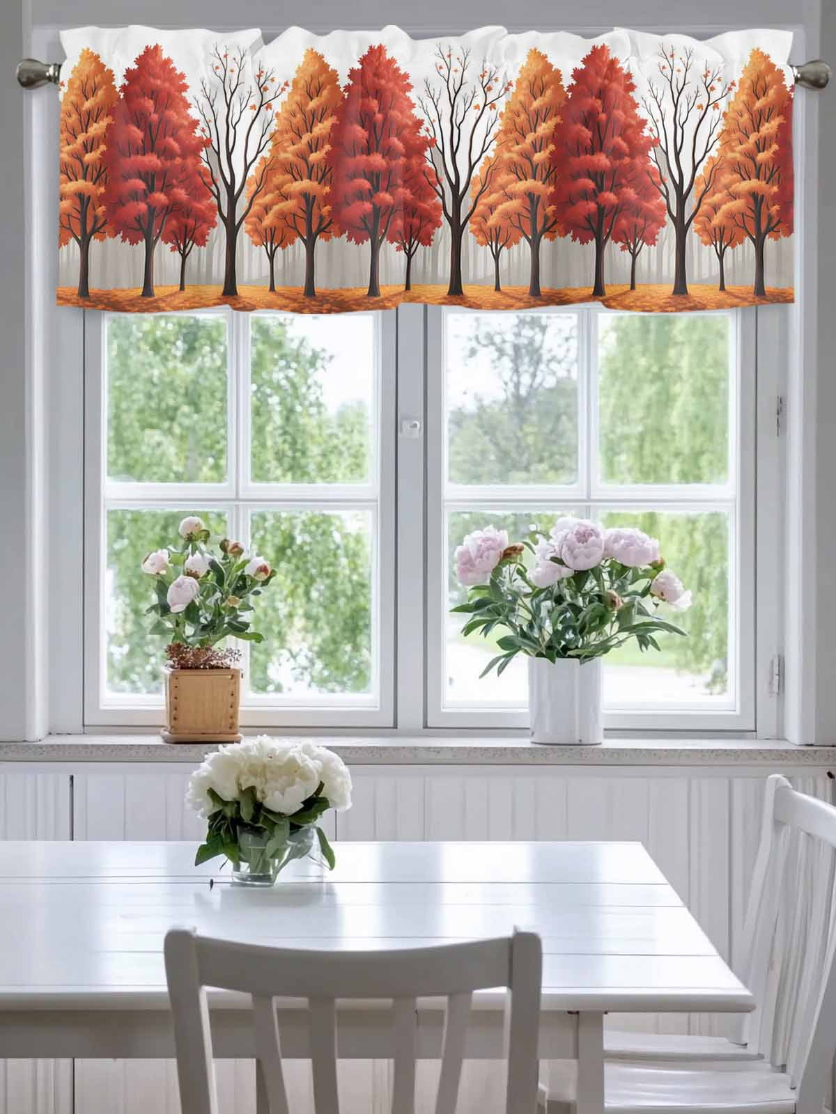 Autumn Orange Maple Leaves Trees Valances for Windows,Kitchen Valance ...