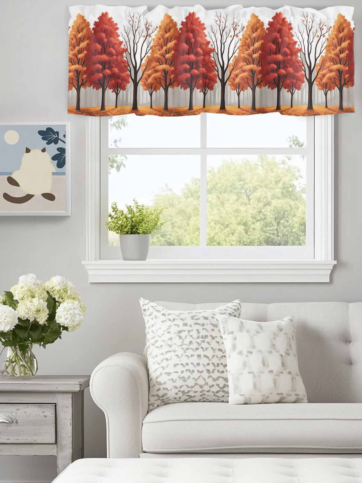 Autumn Orange Maple Leaves Trees Valances for Windows,Kitchen Valance ...