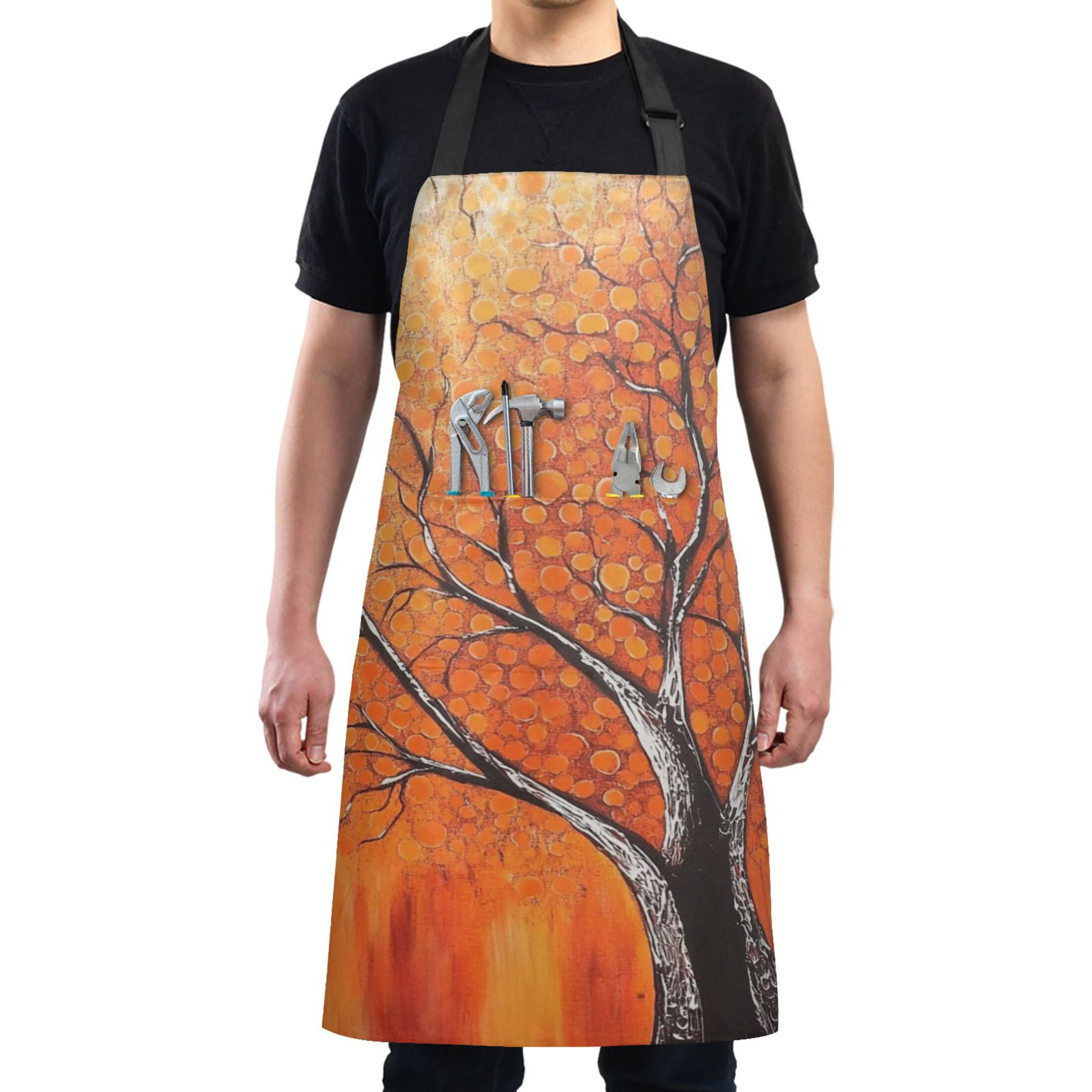 Autumn Orange Tree Chef Kitchen Apron with Pockets for Women Waterproof ...