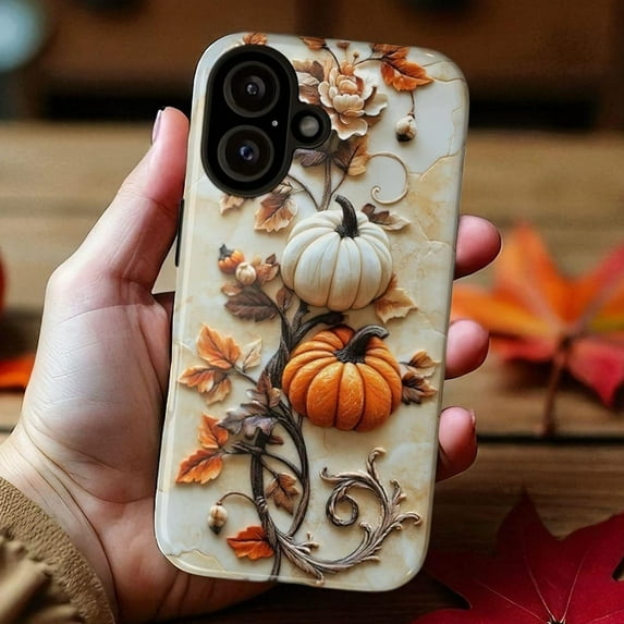 Autumn Orange White Pumpkins and Fall Leaves with iPhone 17 to 11 Pro ...
