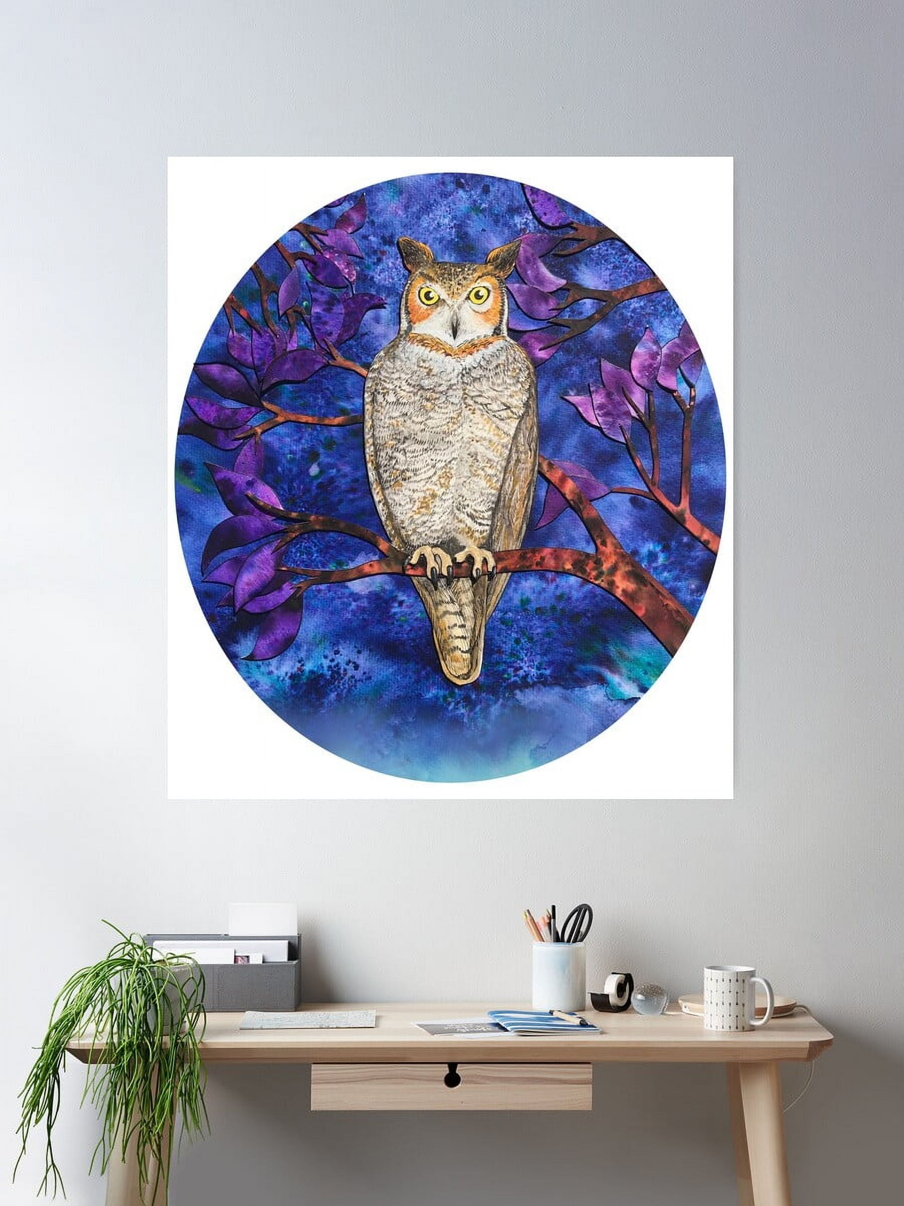Autumn Owl In The Plum Tree Poster Wall Art Modern Wall Decor For ...