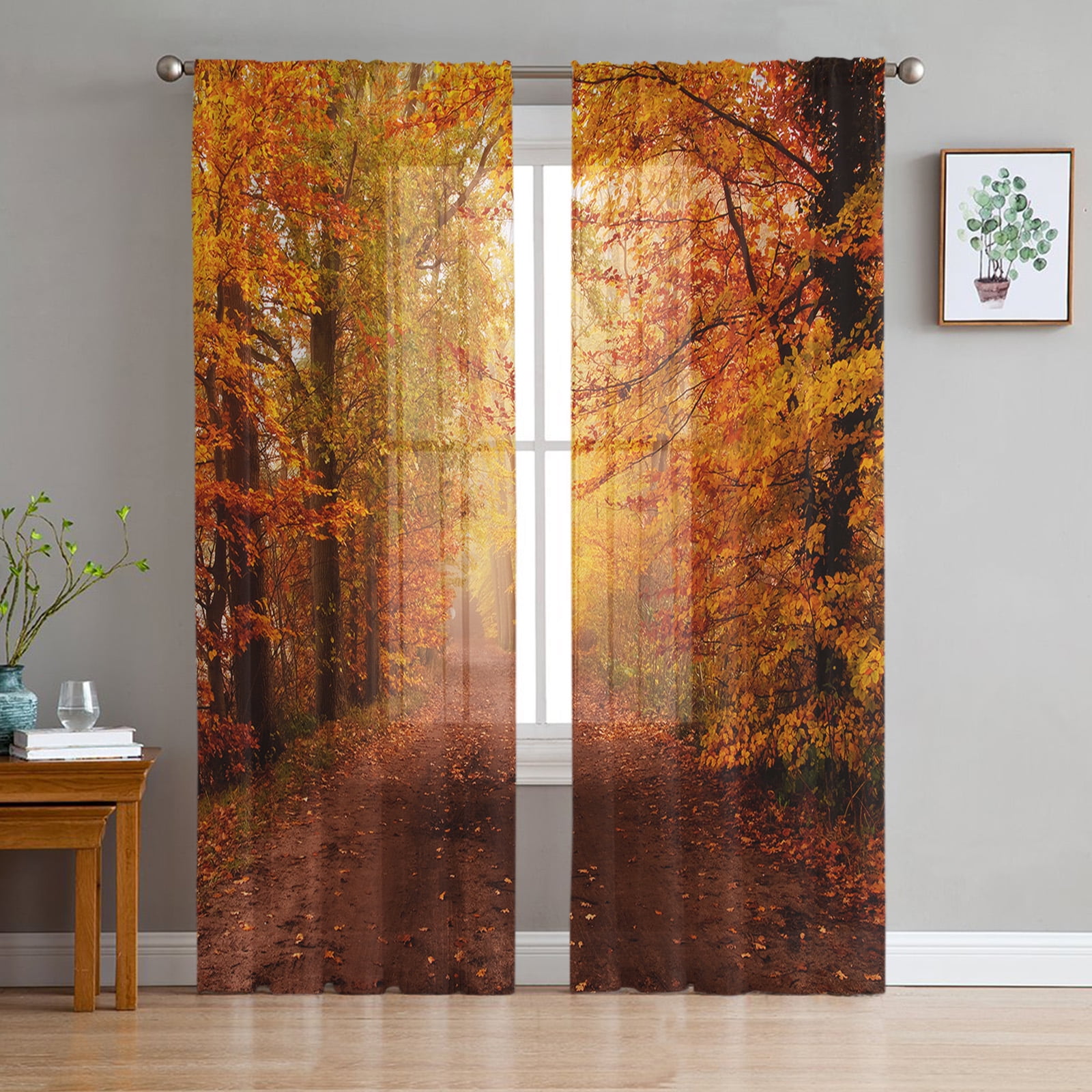 Autumn Park Forest Sheer Curtains Living Room Window Tulle Curtains For ...
