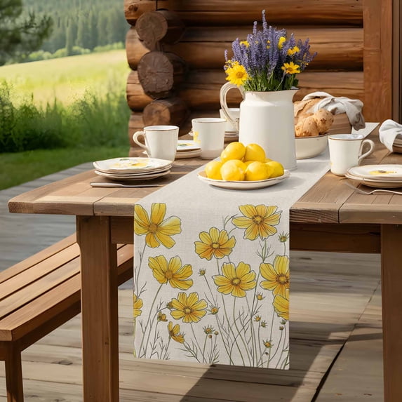 Autumn Pastoral Yellow Flower Table Runner 60 Inch Long Fall Plant on ...