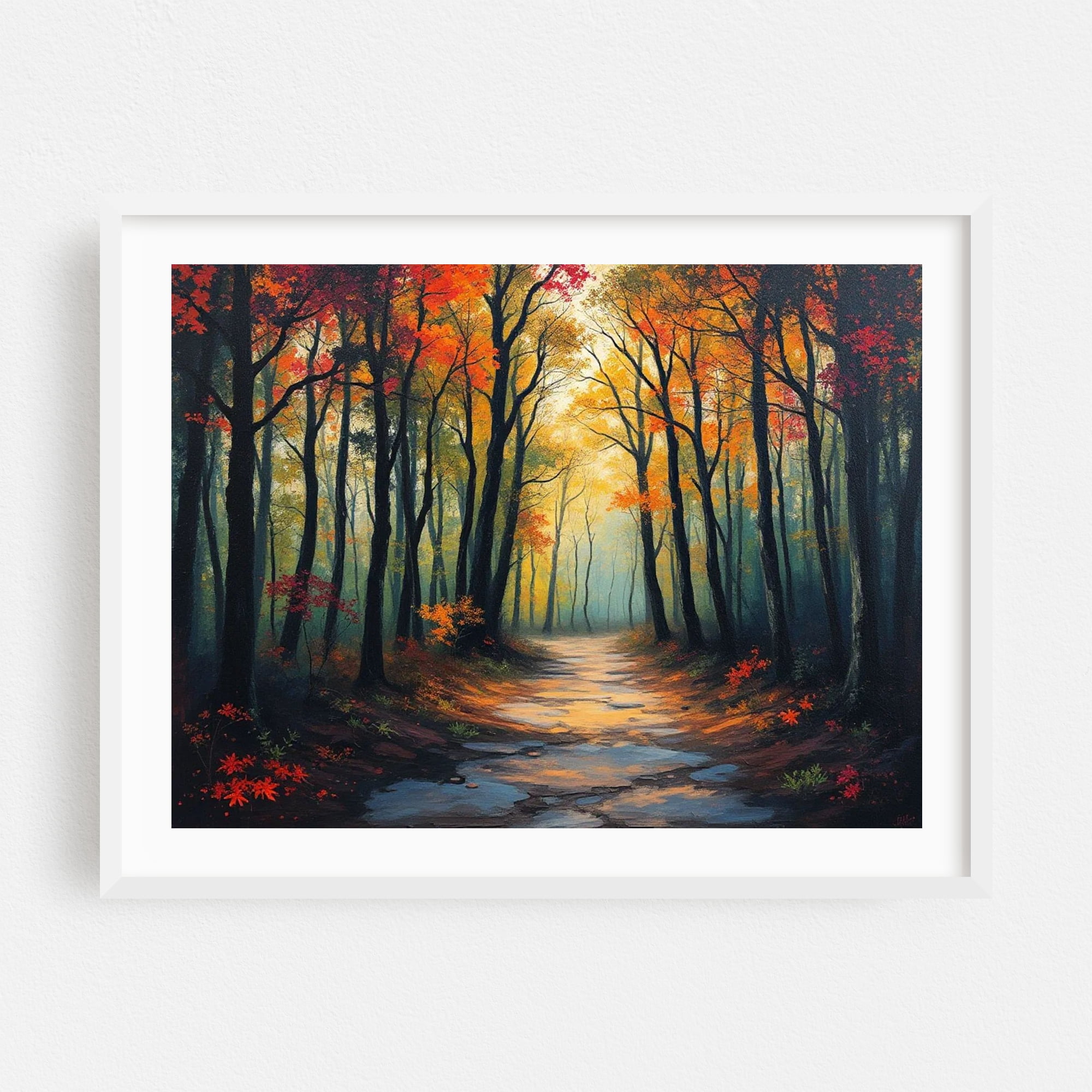 Autumn Path Through the Forest - Painting Autumn Forest Woodland Nature ...
