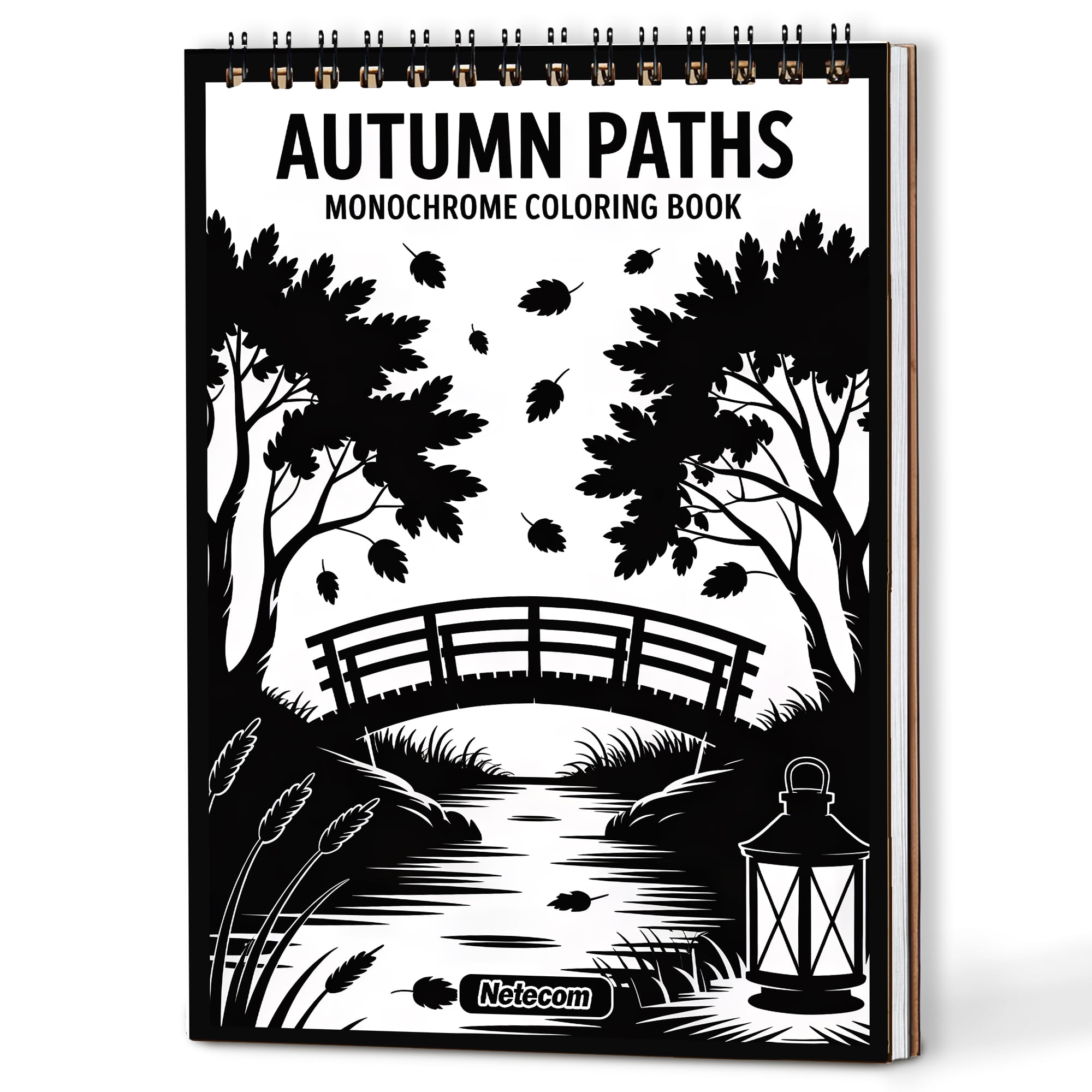 Autumn Paths Monochrome Coloring Book Spiral Bound for Adults, A5 ...