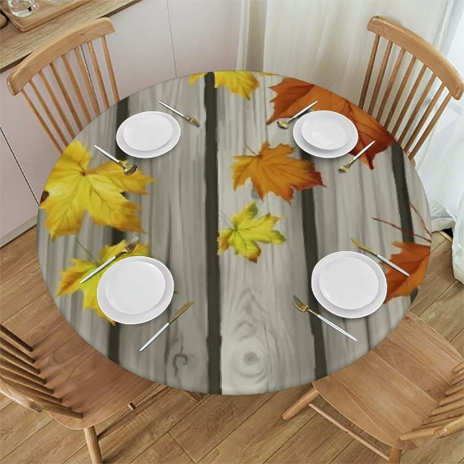 Autumn Pattern Round Table Cover,Elastic Edge,Suitable for Catering and ...