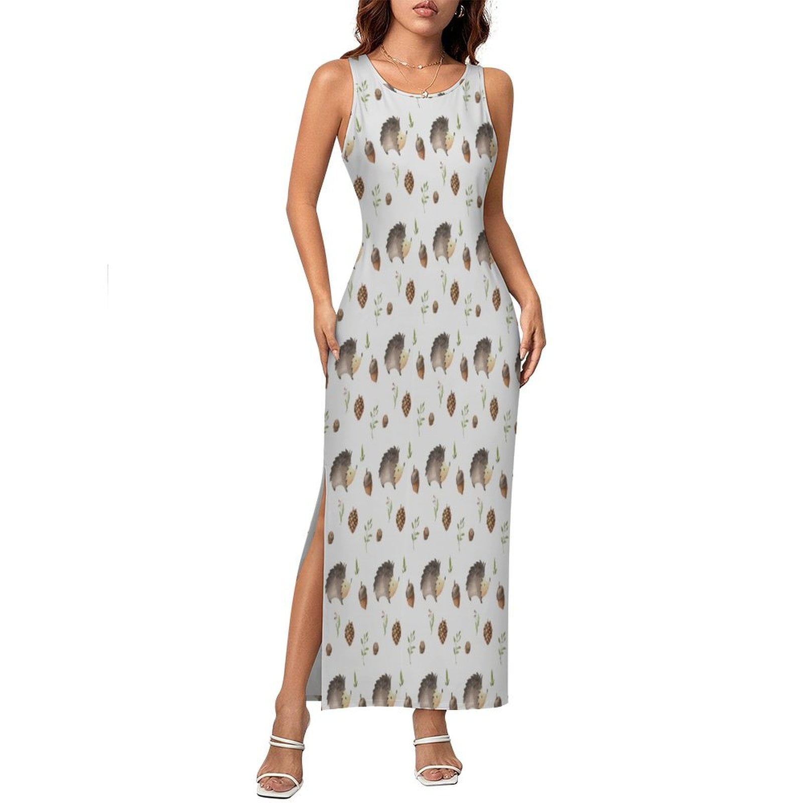 Autumn Pattern with Hedgehogand Acorn Ladies Summer Dresses Beach ...