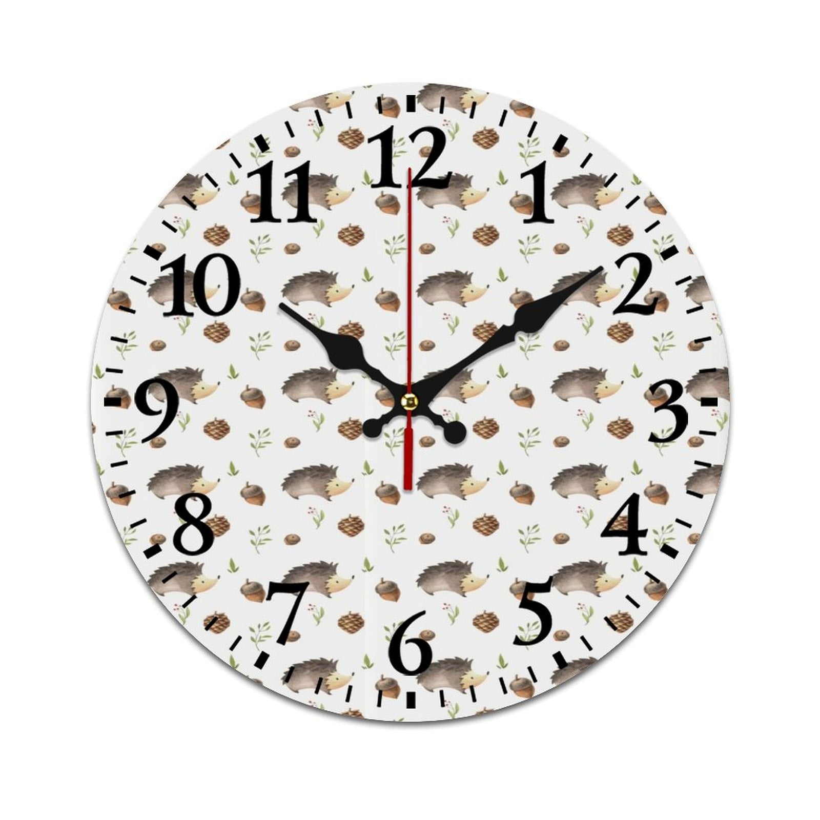 Autumn Pattern with Hedgehogand Acorn Wall Clock Modern Design Clocks ...