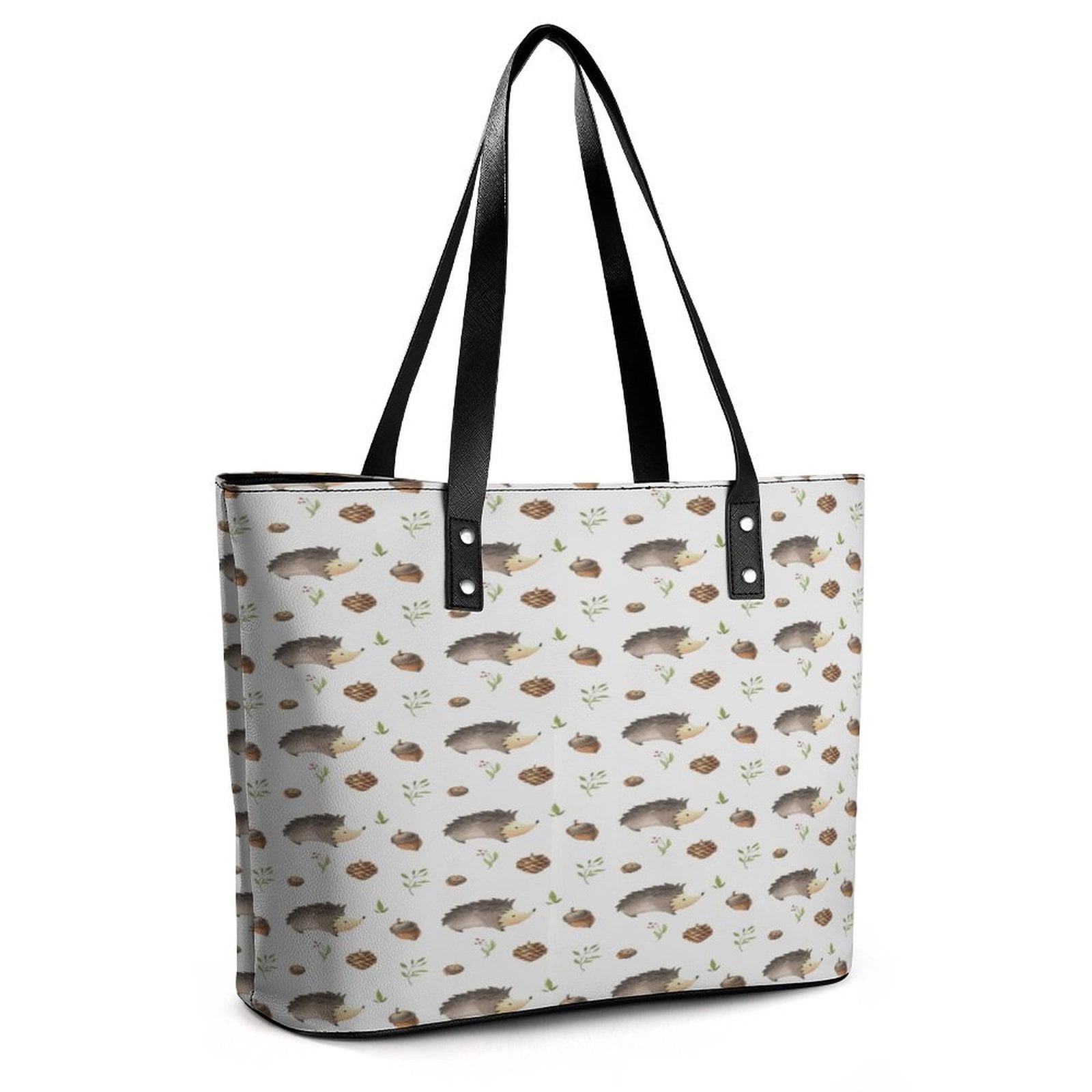 Autumn Pattern with Hedgehogand Acorn Woman Leather Handbags Large Tote ...