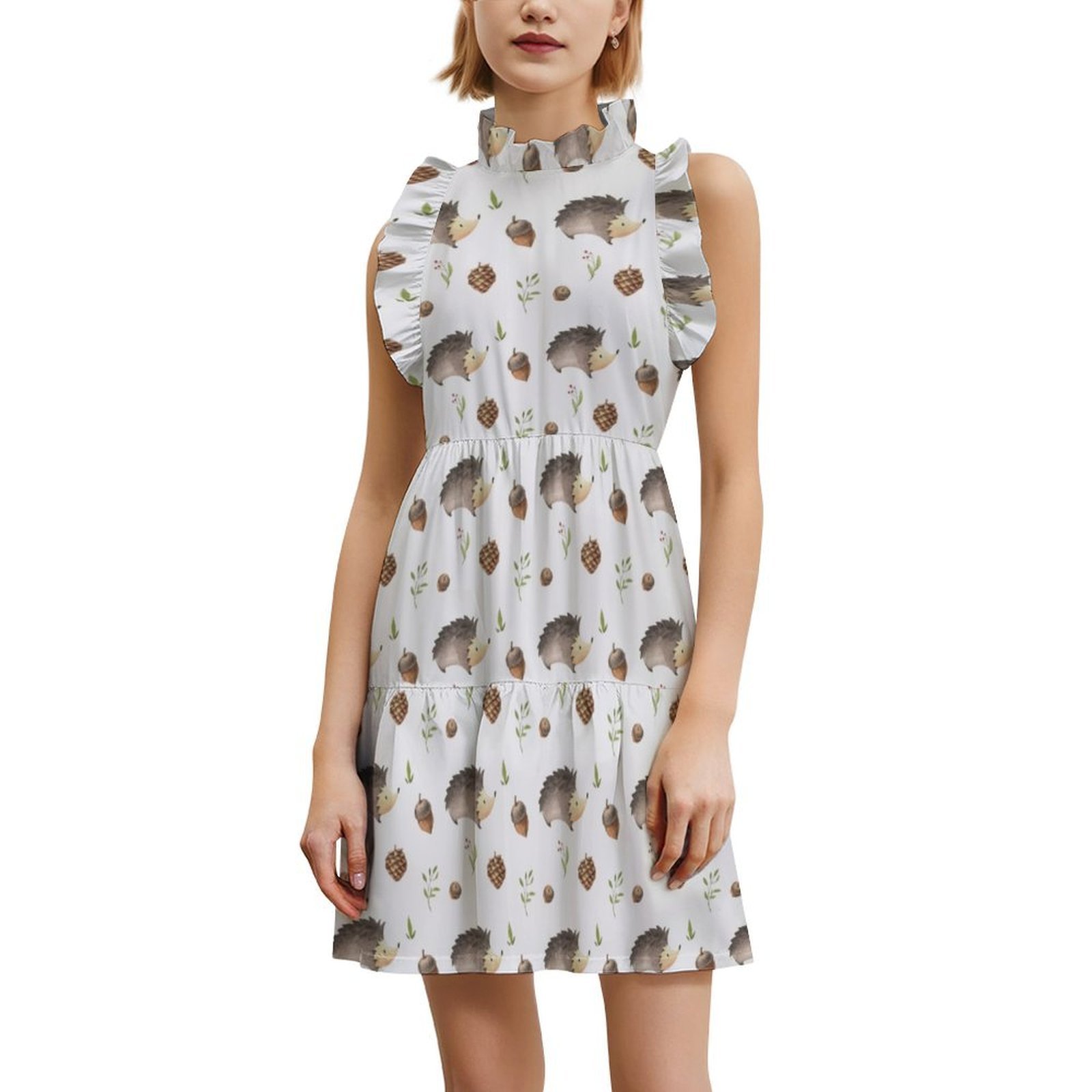 Autumn Pattern with Hedgehogand Acorn Women's Fashion Casual Dress ...