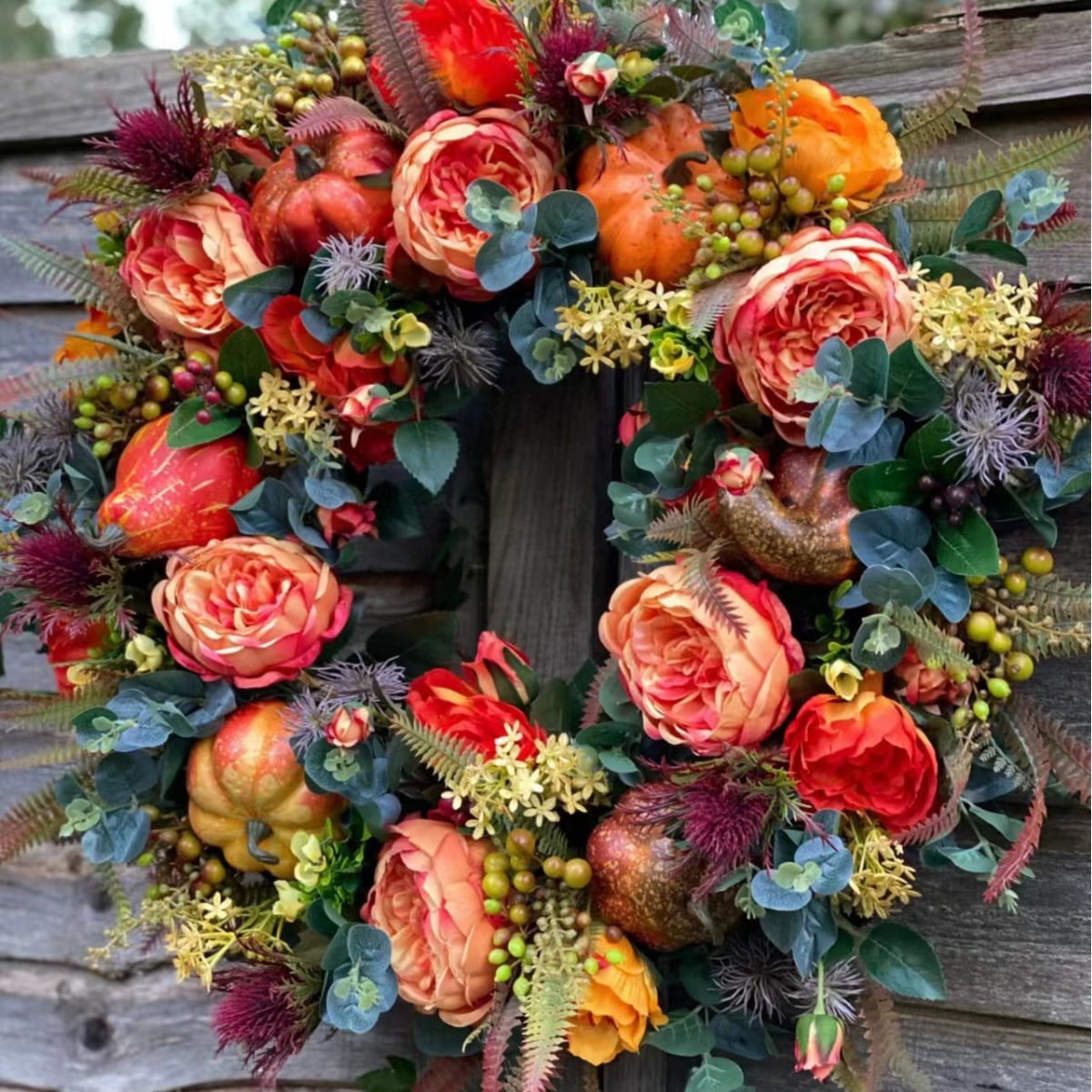 Autumn Peony Pumpkin Wreath Harvest Festival Simulation Hanging Ring ...