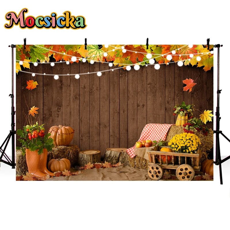 Autumn Photography Background Pumpkin Harvest Barn Door Backdrop Maple ...