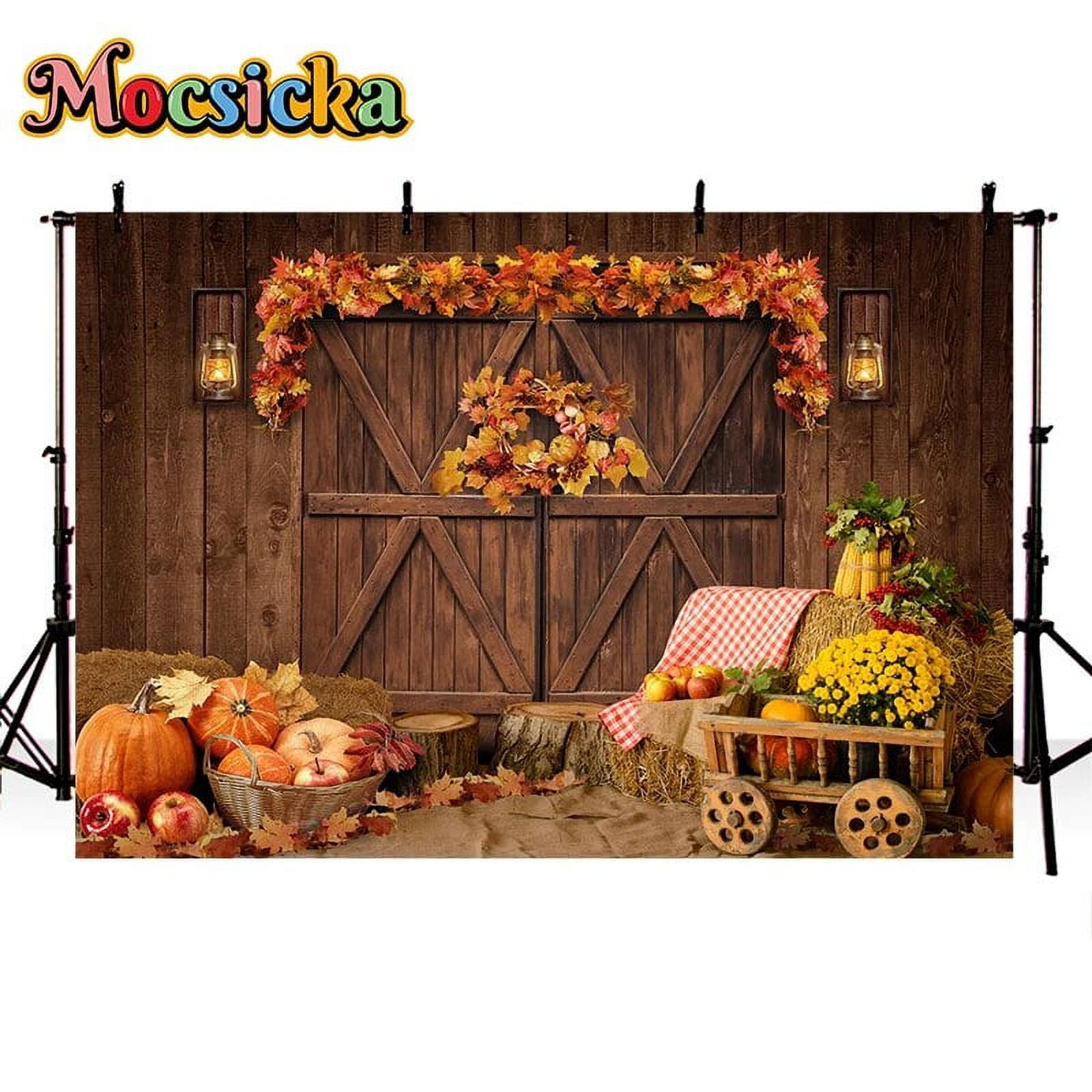 Autumn Photography Background Pumpkin Harvest Barn Door Backdrop Maple ...