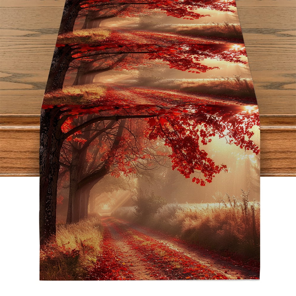 Autumn Photography Maple Trees Table Runners Dresser r for Kitchen Holiday Party Table Runner ...