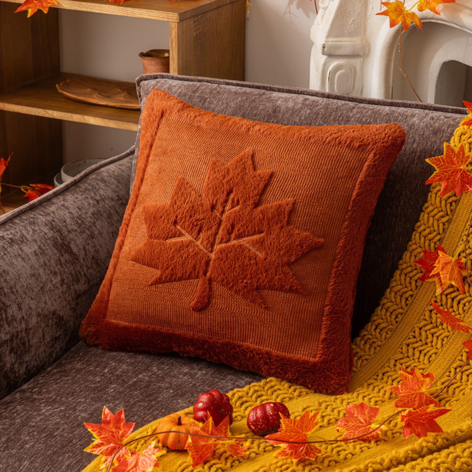 Autumn Pillow Covers,Maple Leaf Fall Pillow Covers 18"X18" Caramel ...