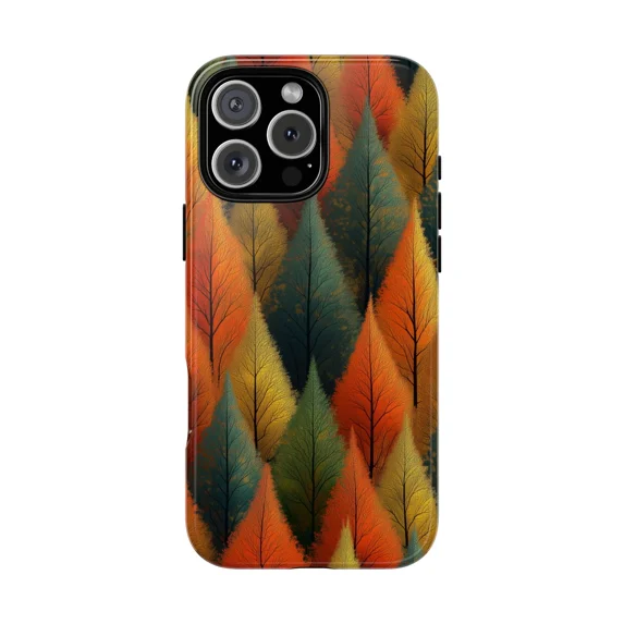 Autumn Pine Tree Forest Pattern Art Phone Case for iPhone 17 11 12 13 ...