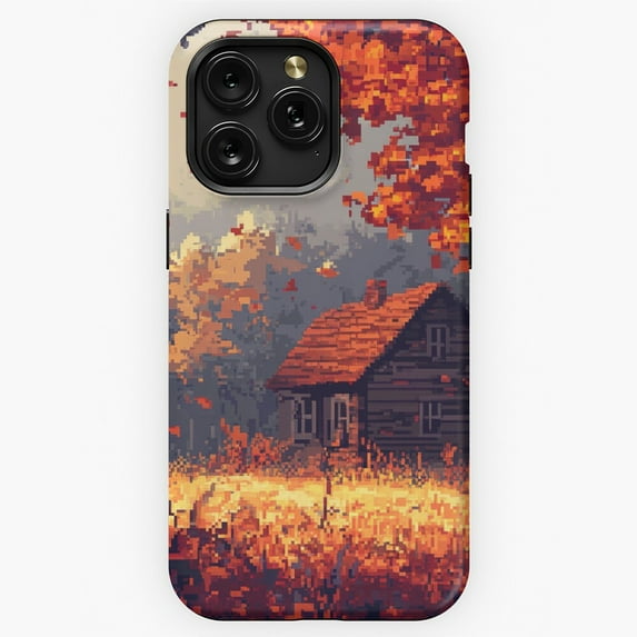 Autumn Pixelscape Cabin Digital Forest Artwork iPhone Case 17 16 15 14 ...