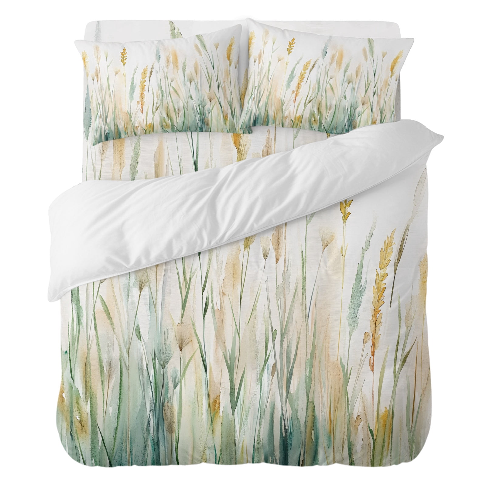 Autumn Plant Comforter Set Full Size, Watercolor Rustic Yellow Plant ...