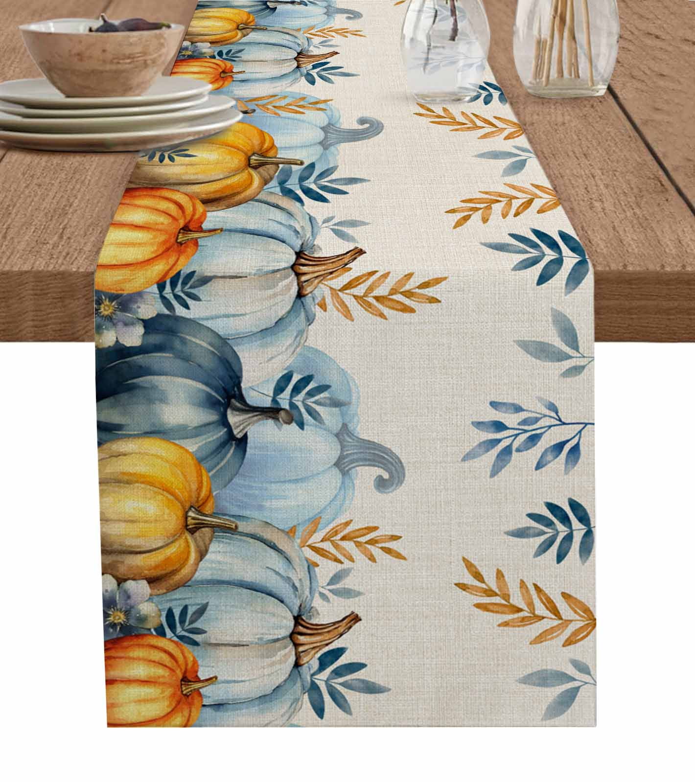 Autumn Plant Leaves Pumpkin Grain Table Runner ration Home r Dinner ...