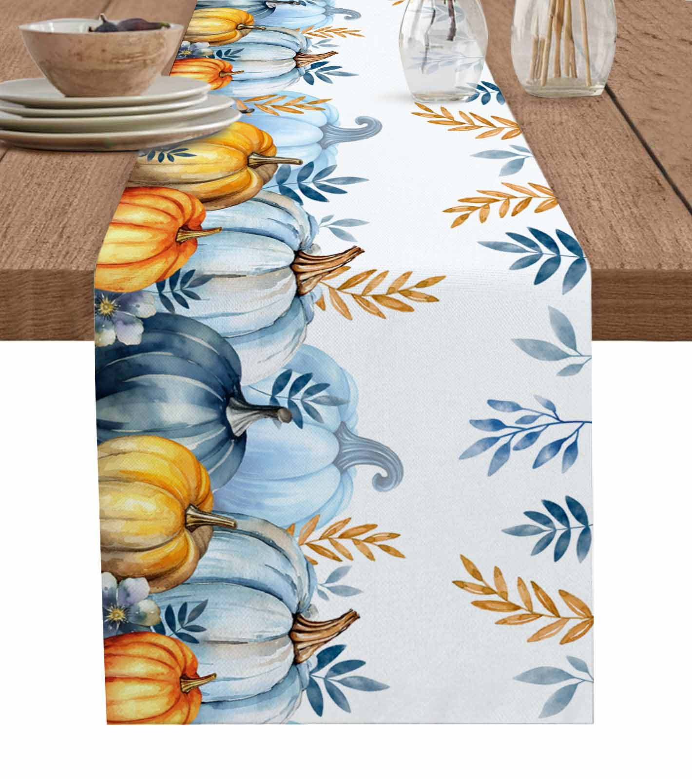 Autumn Plant Leaves Pumpkin Table Runner ration Home r Dinner Table ...
