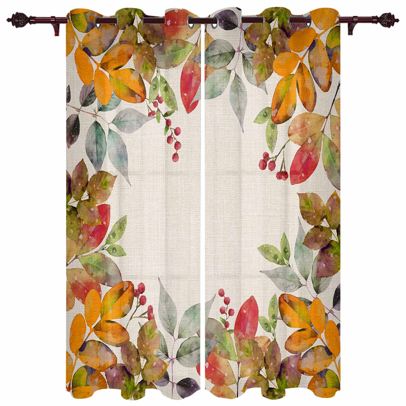 Autumn Plant Leaves Watercolor Curtains for Living Room Window Curtain ...