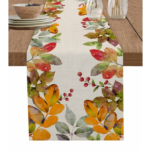 Autumn Plant Leaves Watercolor Table Runner Wedding r Table Runner ...