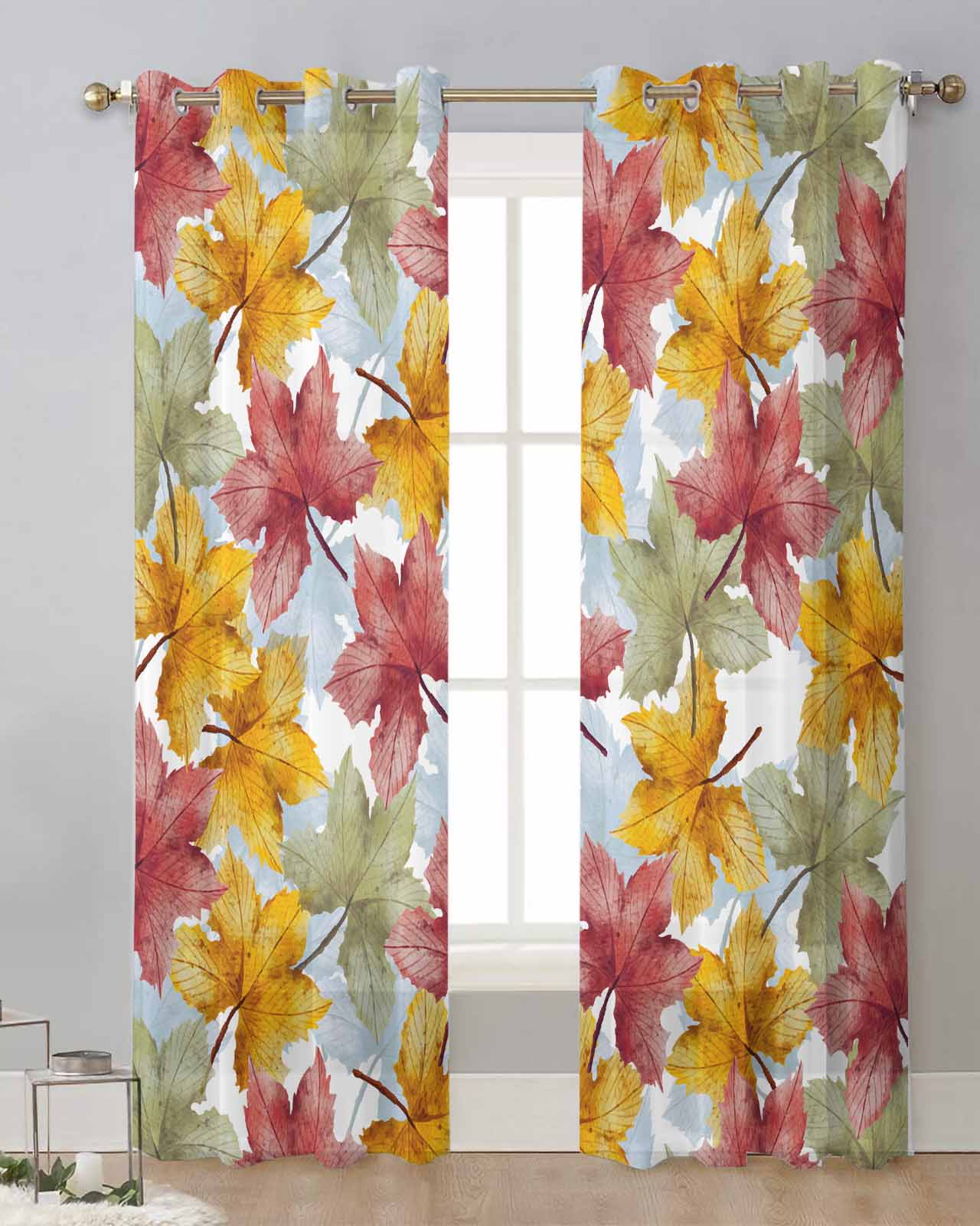 Autumn Plant Maple Leaf Countryside Modern Tulle Curtains Voile Drapes ...