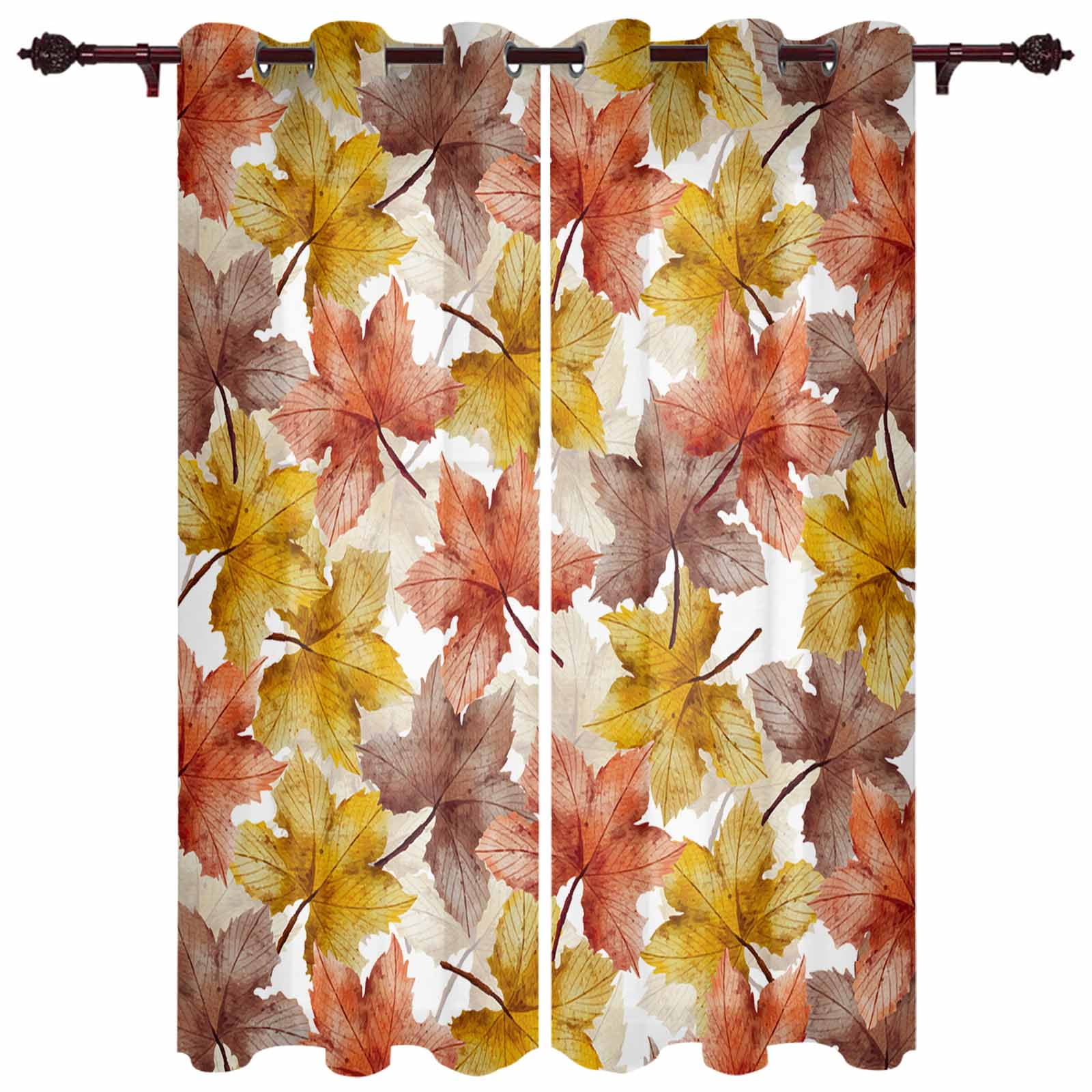 Autumn Plant Maple Leaves Watercolor Curtains for Living Room Window ...