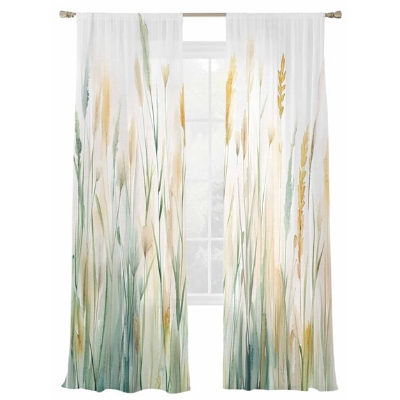 Autumn Plant Sheer Curtains 2 Panels Set Watercolor Rustic Yellow Plant ...