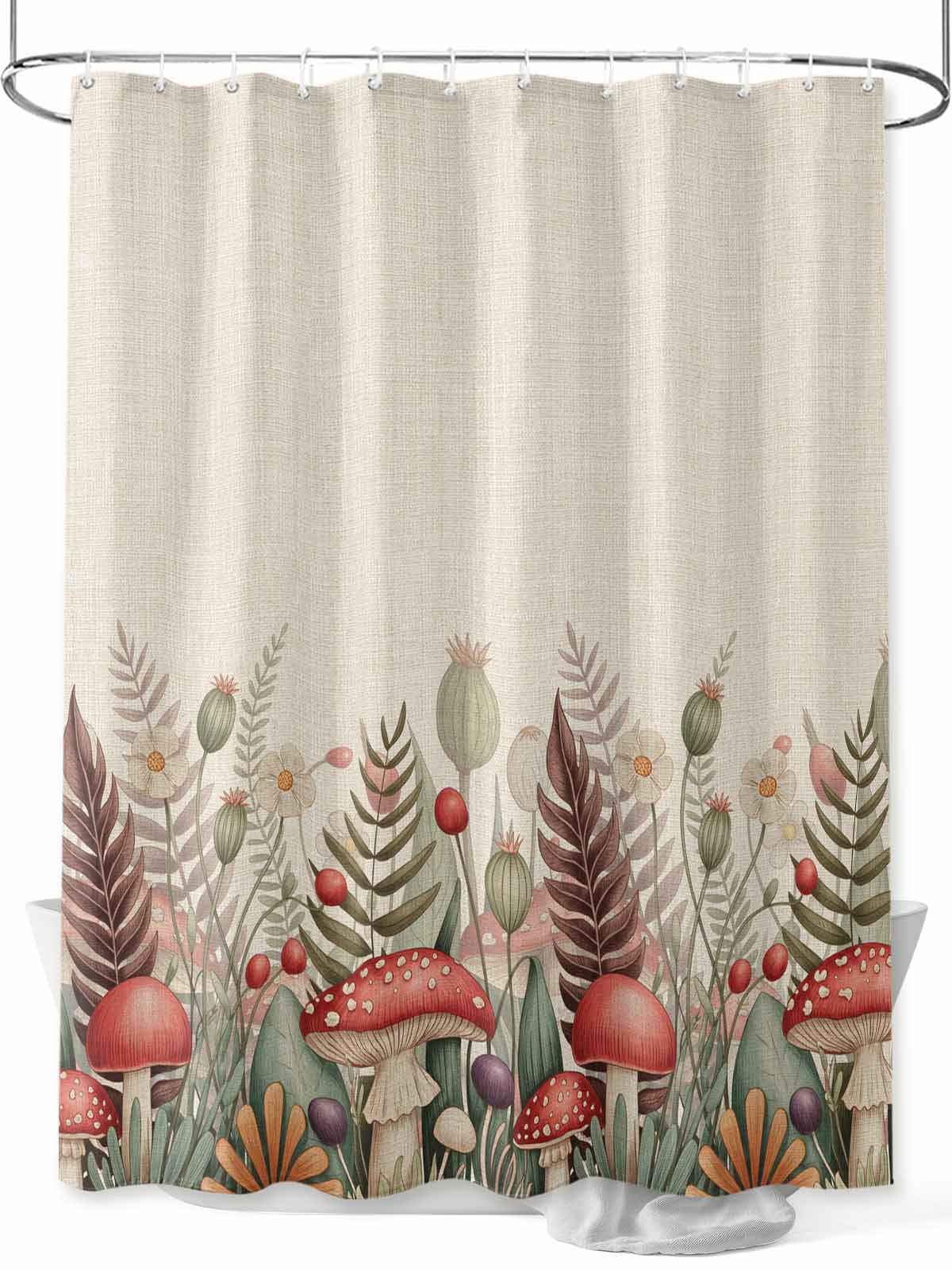 Autumn Plant Shower Curtain 72"W x 84"L Retro Pastoral Red Mushrooms ...