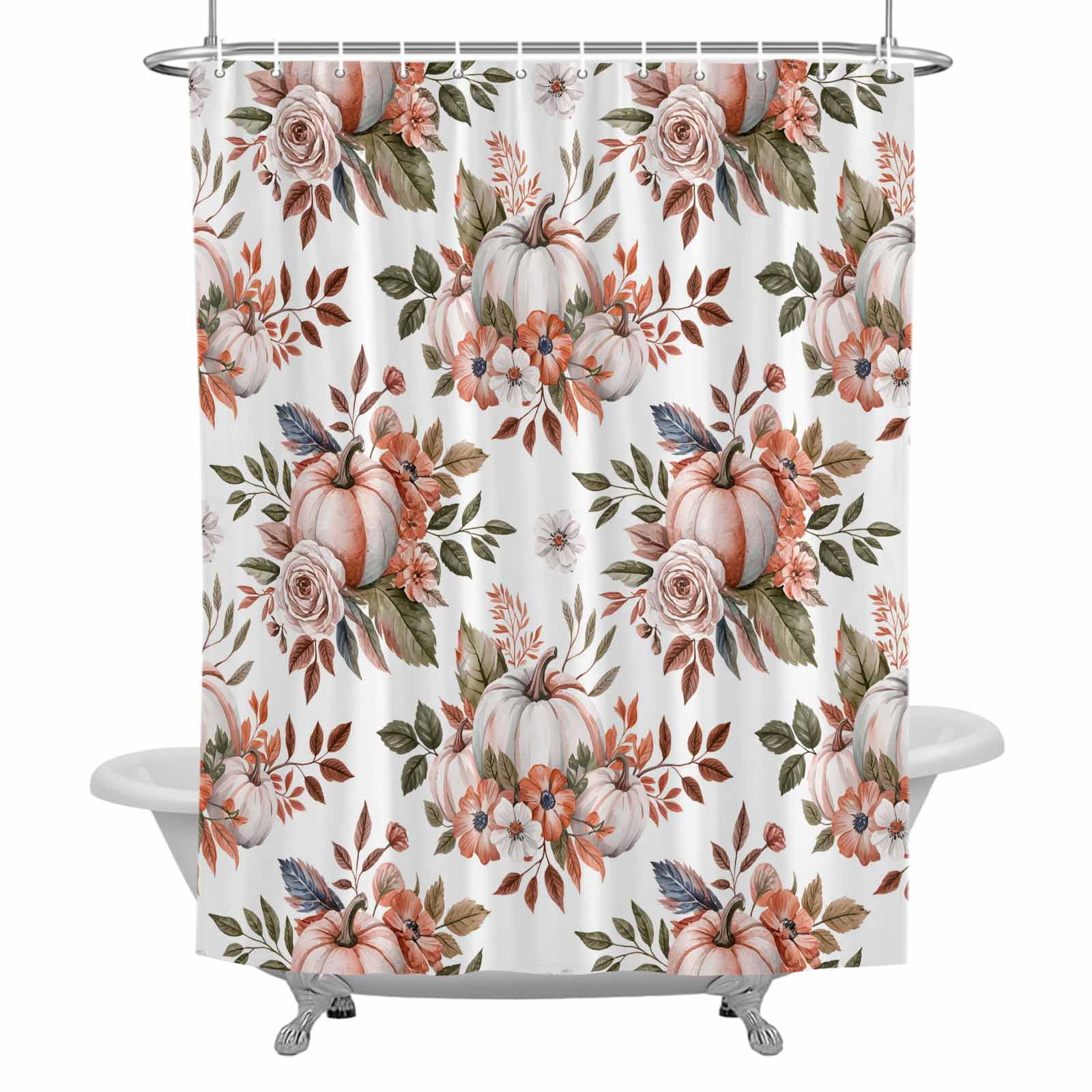 Autumn Plant Shower Curtain for Bathroom, Vintage Watercolor Pumpkin ...
