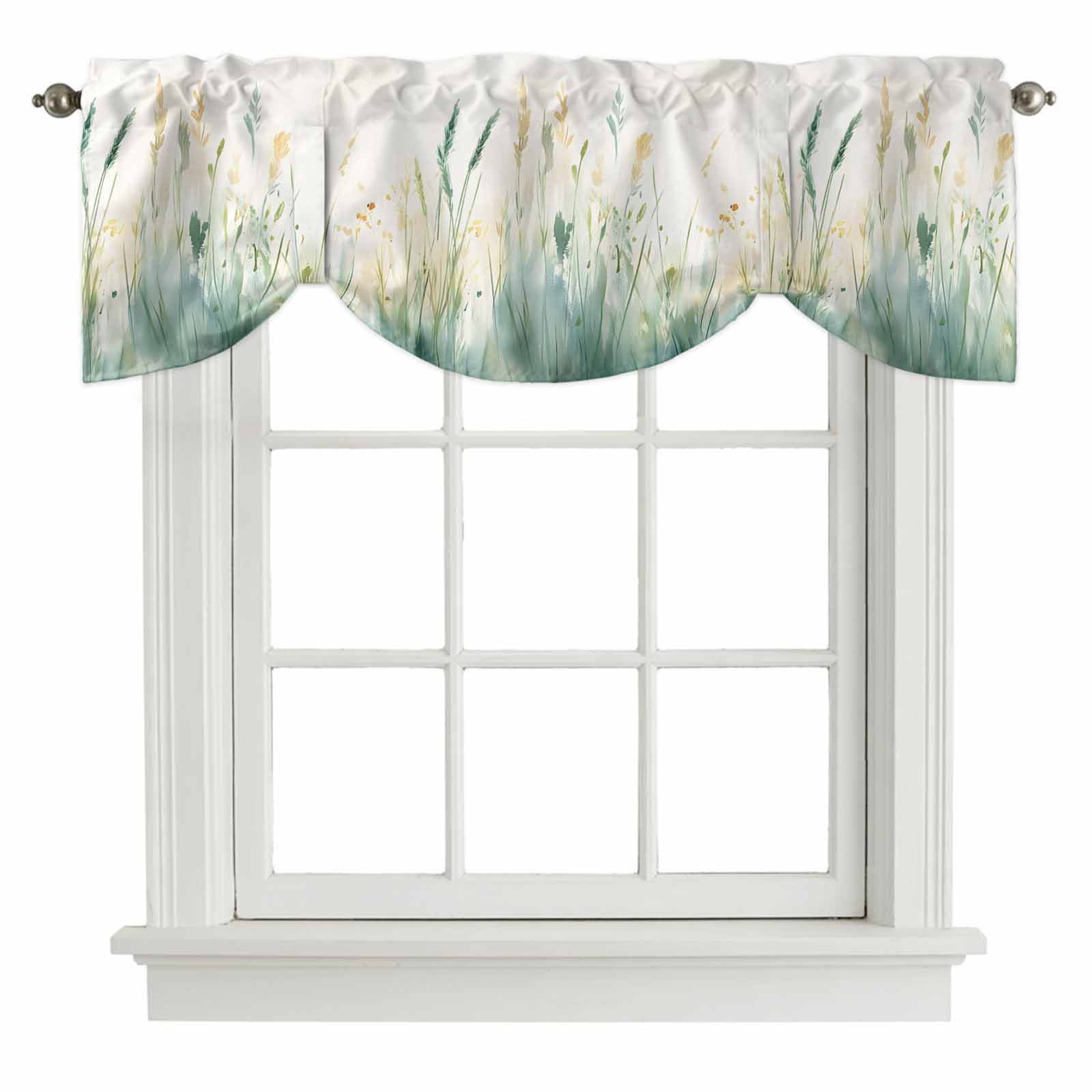 Autumn Plant Tie Up Valance for Windows, Watercolor Country Yellow ...