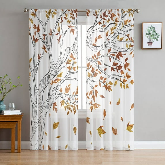 Autumn Plant Tree Leaves Sheer Curtains for Living Room ration Window ...