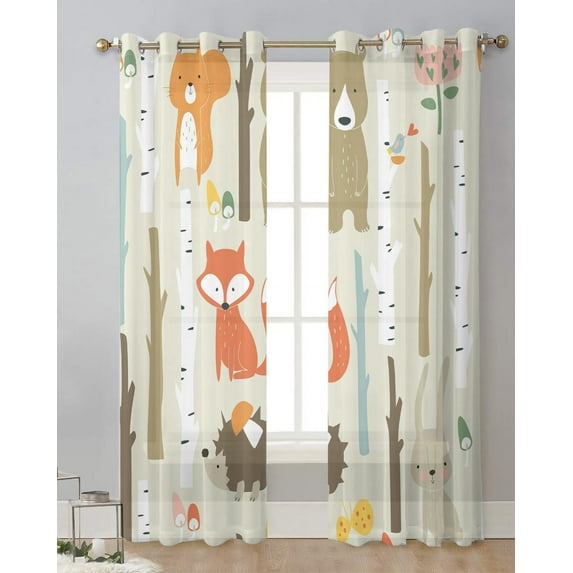 Autumn Plant Wheat Ears Daisy Fox Watercolor Voile Curtain Window ...