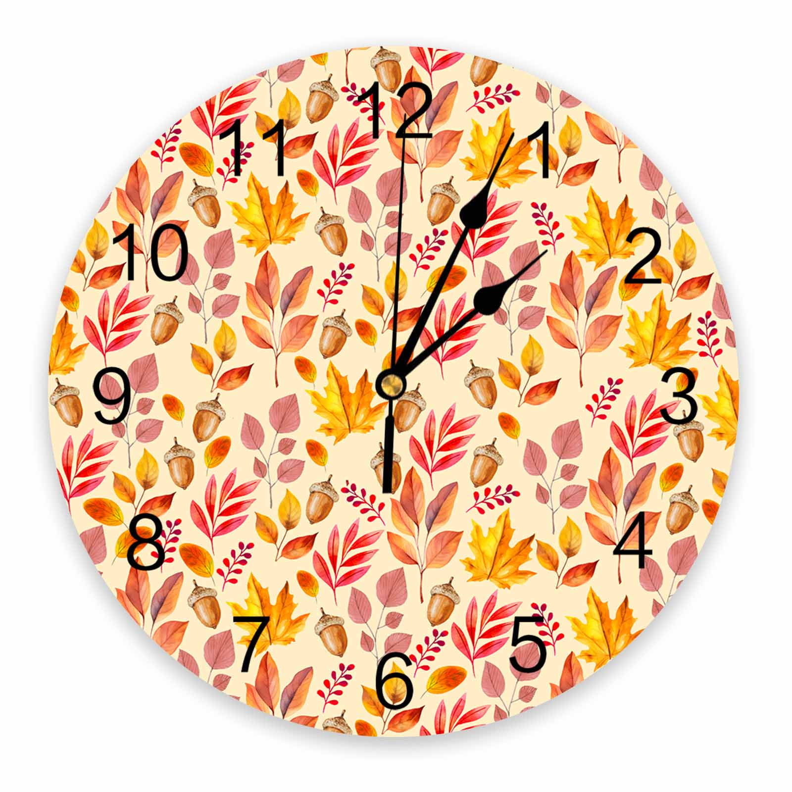 Autumn Plants Maple Leaves PVC Wall Clock Bedroom ration Wall Clock ...