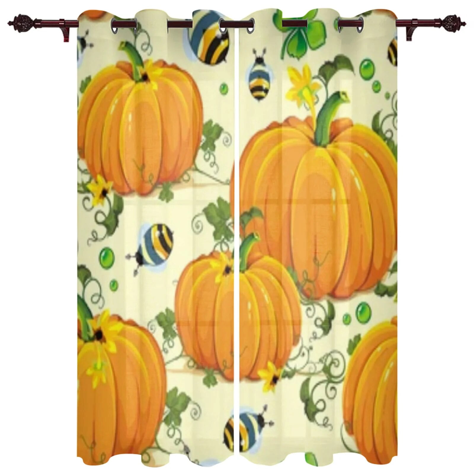 Autumn Pumpkin And Bee Window Curtain For Living Room Bedroom ...