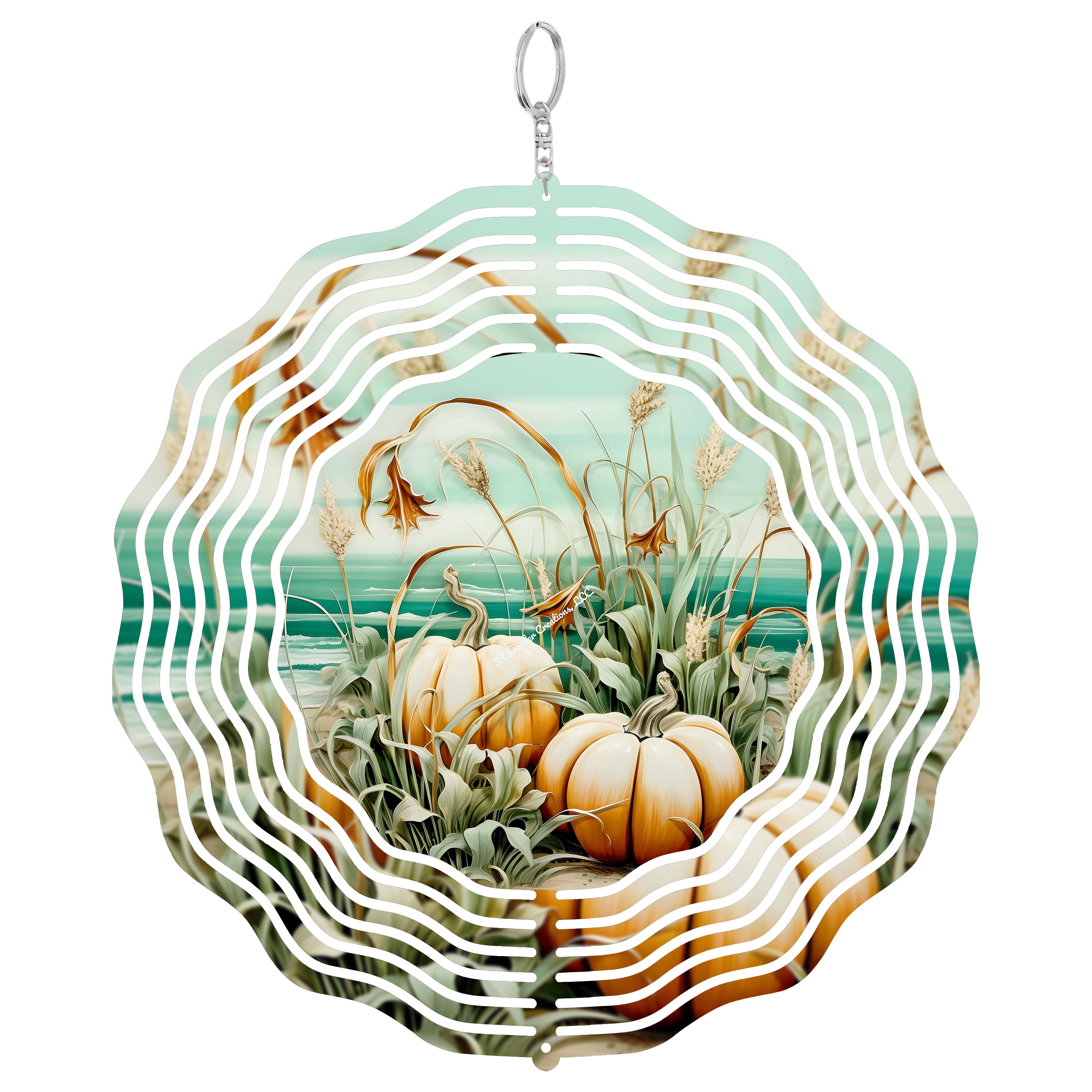 Autumn Pumpkin Beach 3D Wind Spinner, Coastal Fall Theme Kinetic Art ...