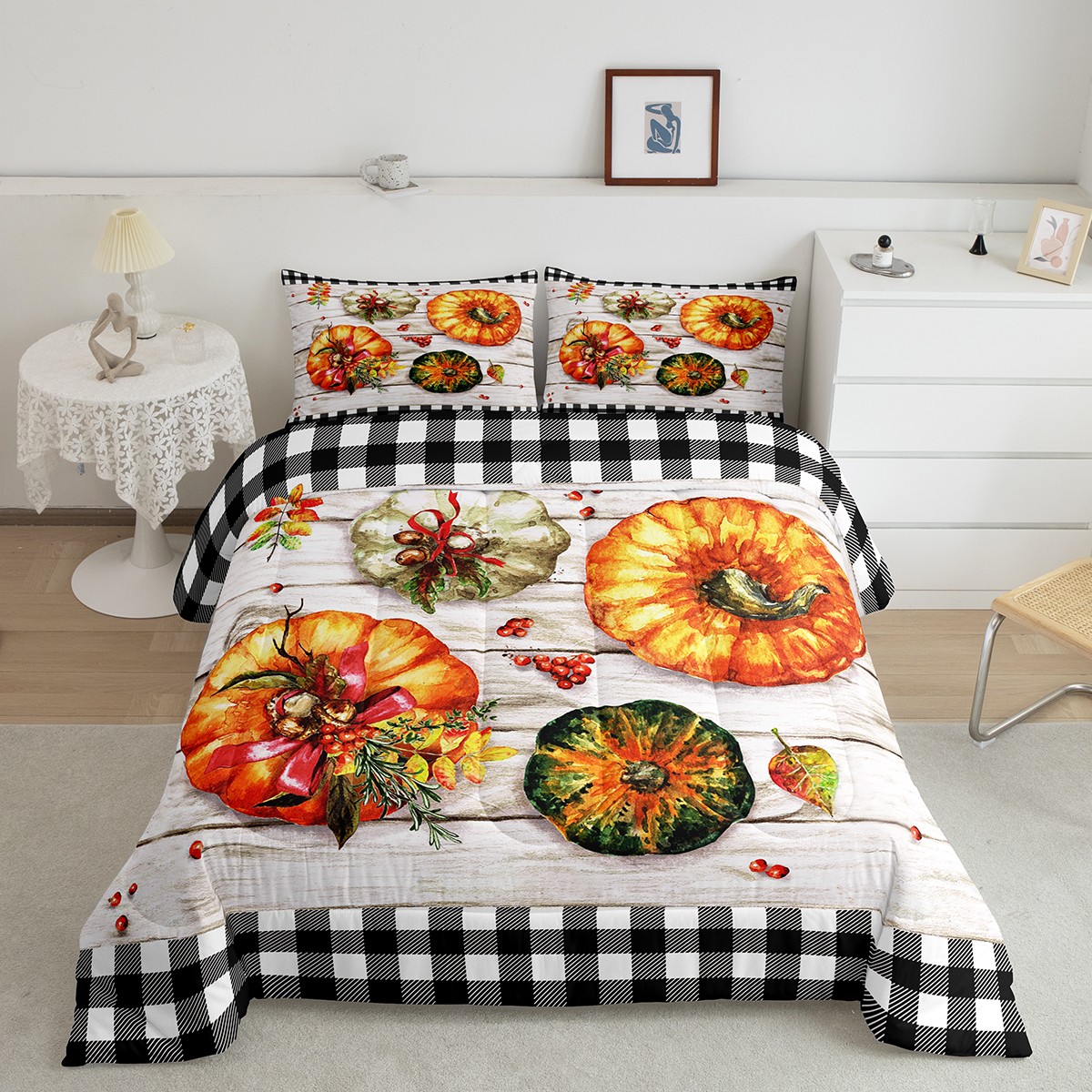 Autumn Pumpkin Bed Comforter Set for Boys Maple Leaf Harvest Food ...