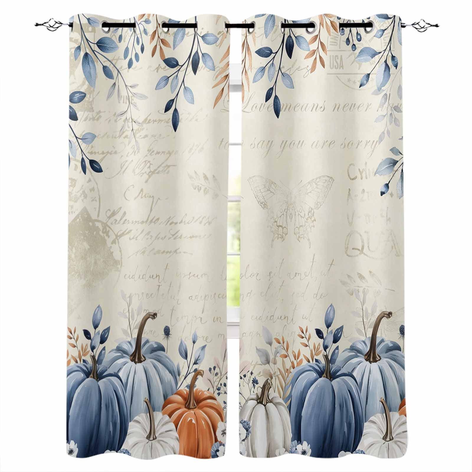 Autumn Pumpkin Blackout Curtains 54 Inches Long, Thanksgiving Blue ...