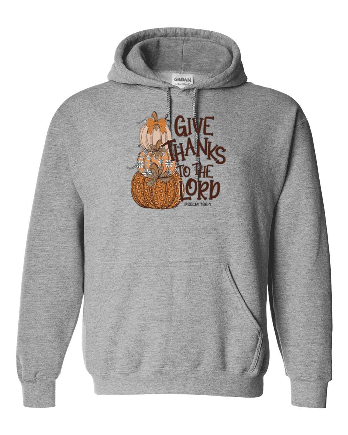 Autumn Pumpkin Bow Graphic Give Thanks To Lord Psalm 1361 Hoodie Shirt, up to size 5XL - Walmart.com
