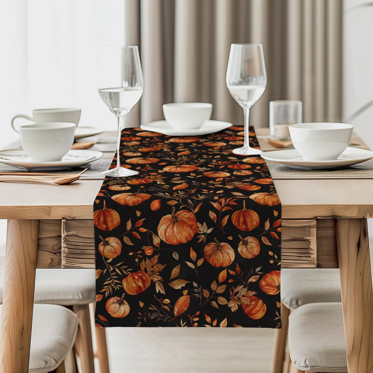 Autumn Pumpkin Branches and Leaves Table Runners Kitchen Table ration ...