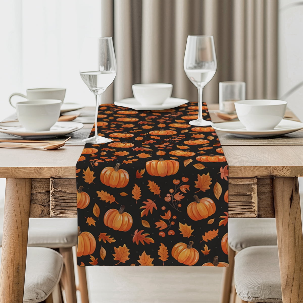 Autumn Pumpkin Branches and Leaves Table Runners Kitchen Table ration ...