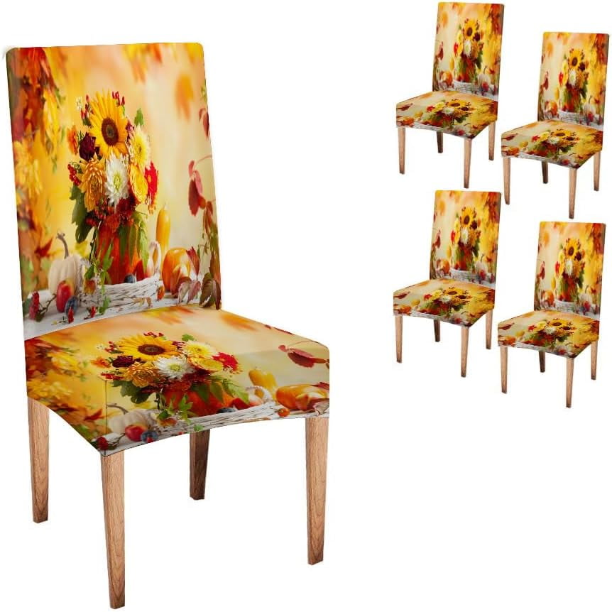 Autumn Pumpkin Chair Covers Set of 4 Thanksgiving Chair Slipcovers ...